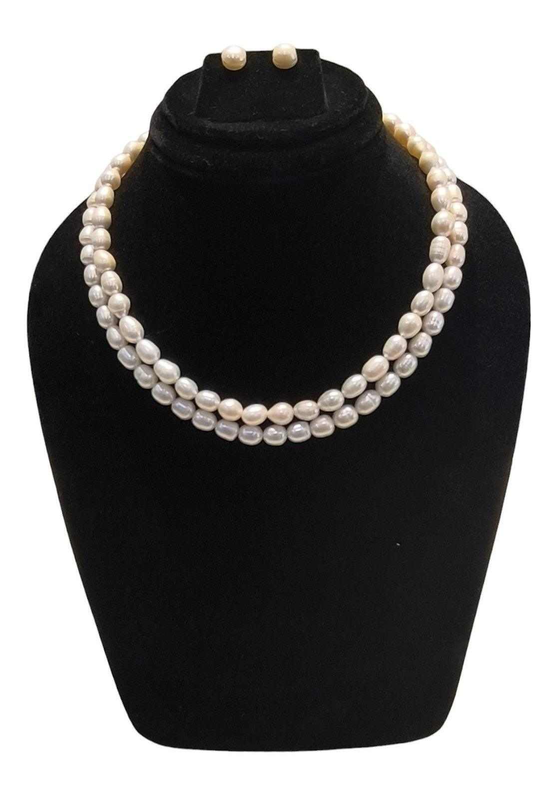Fresh Water Double Line Oval Shape Pearl Set for Women – Ghanshyamdas ...